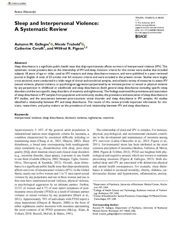 (PDF) Sleep and Interpersonal Violence: A Systematic Review