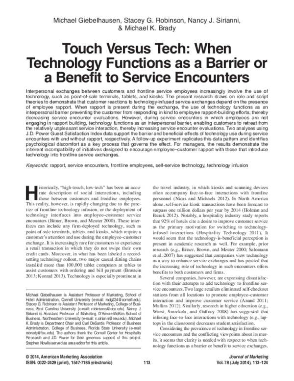 (PDF) Touch versus Tech: When Technology Functions as a Barrier or a ...