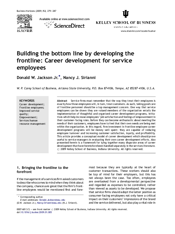 (PDF) Building the bottom line by developing the frontline: Career ...