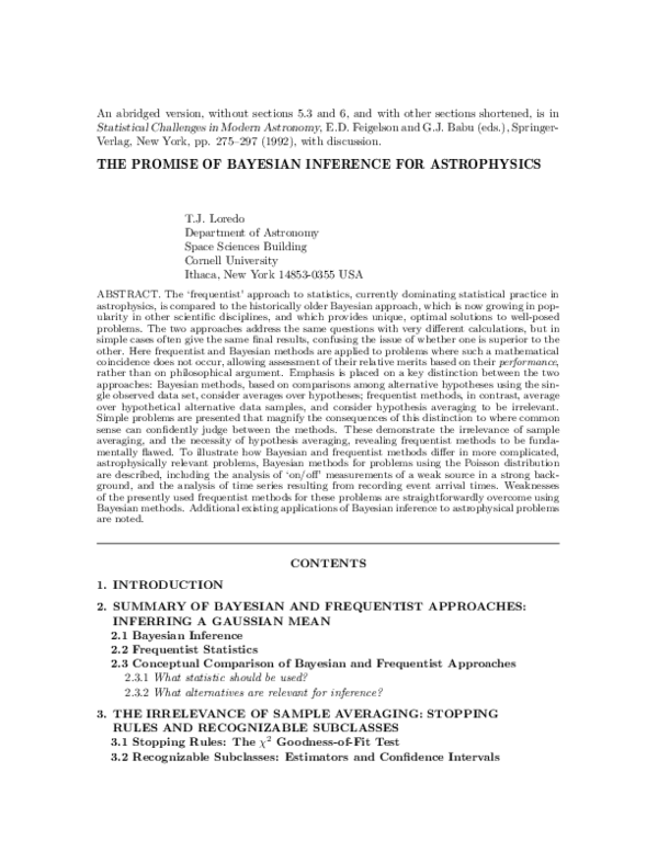 (PDF) Promise of Bayesian Inference for Astrophysics