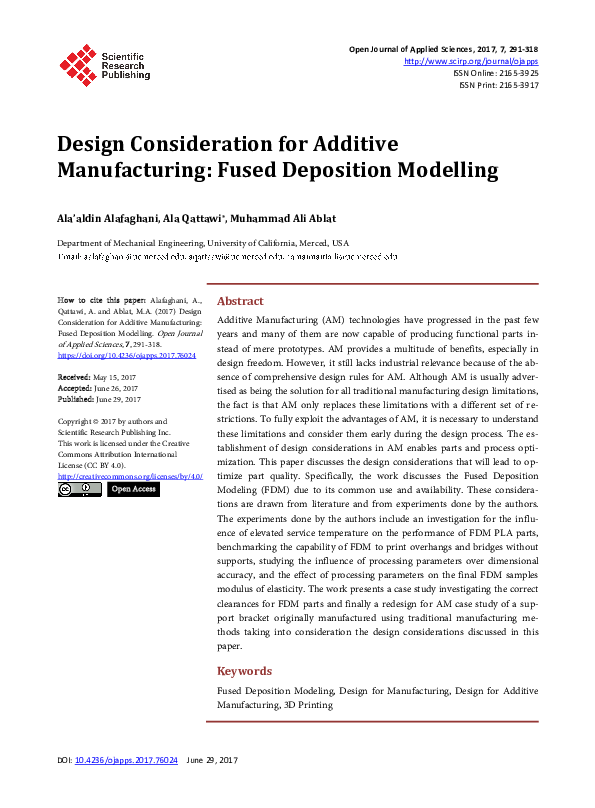 (PDF) Design Consideration for Additive Manufacturing: Fused Deposition ...