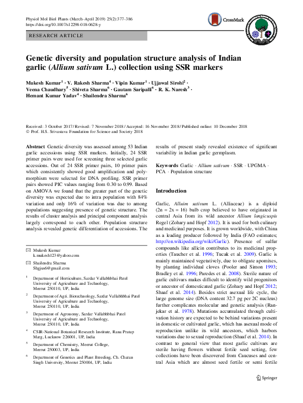 (PDF) Genetic diversity and population structure analysis of Indian garlic (Allium sativum L ...