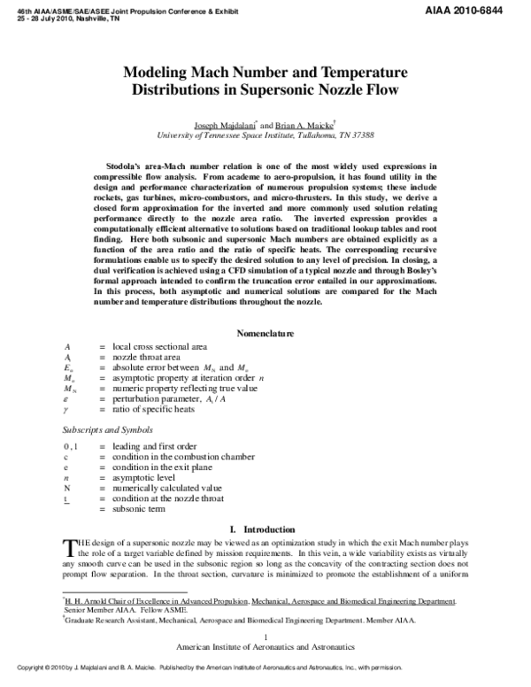 (PDF) Modeling Mach Number and Temperature Distributions in Supersonic ...