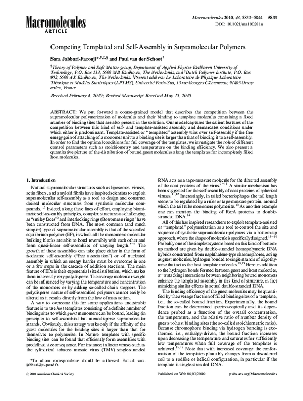 (PDF) Competing Templated and Self-Assembly in Supramolecular Polymers