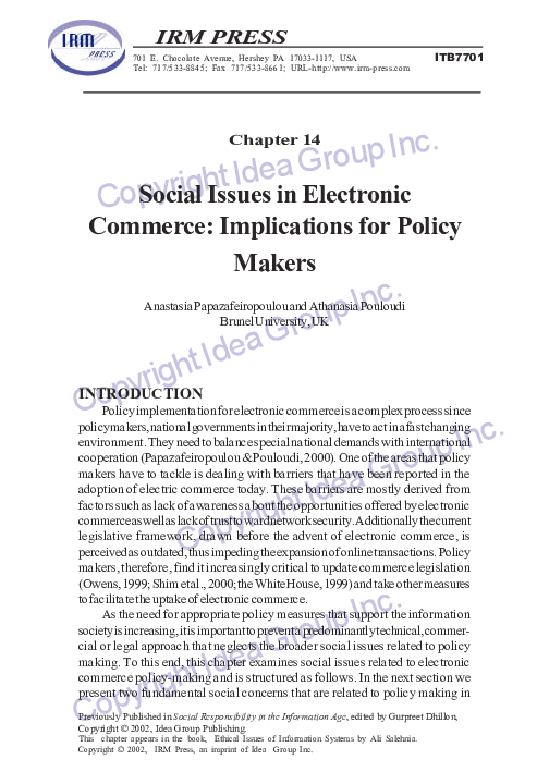 (PDF) Social Issues in Electronic Commerce