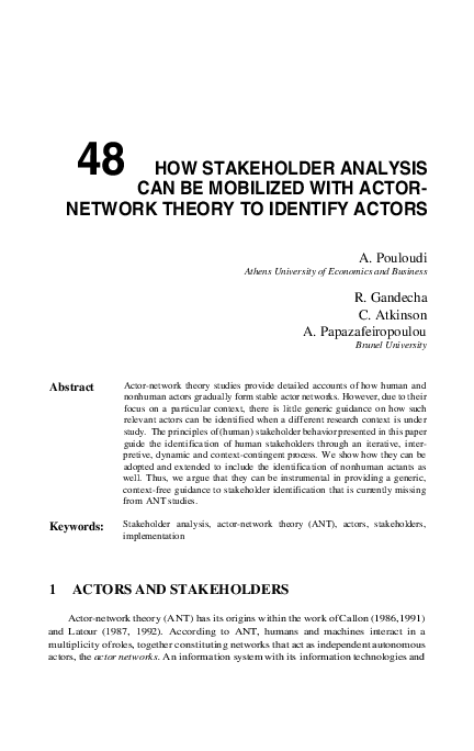 (PDF) How Stakeholder Analysis can be Mobilized with Actor-Network Theory to Identify Actors
