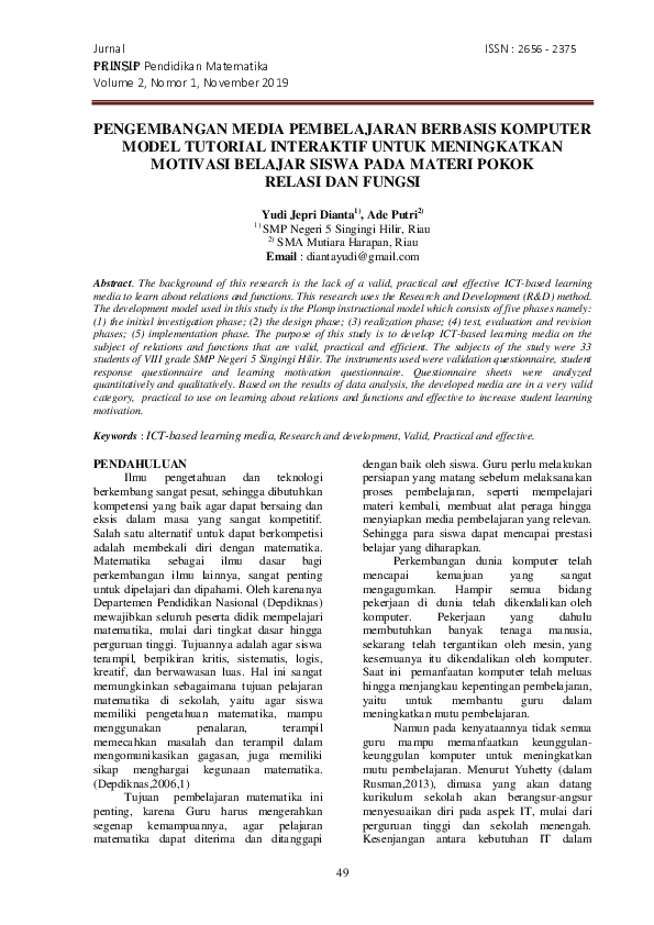 (PDF) Pengembangan Media Pembelajaran Berbasis Komputer Model Tutorial Interaktif Untuk ...
