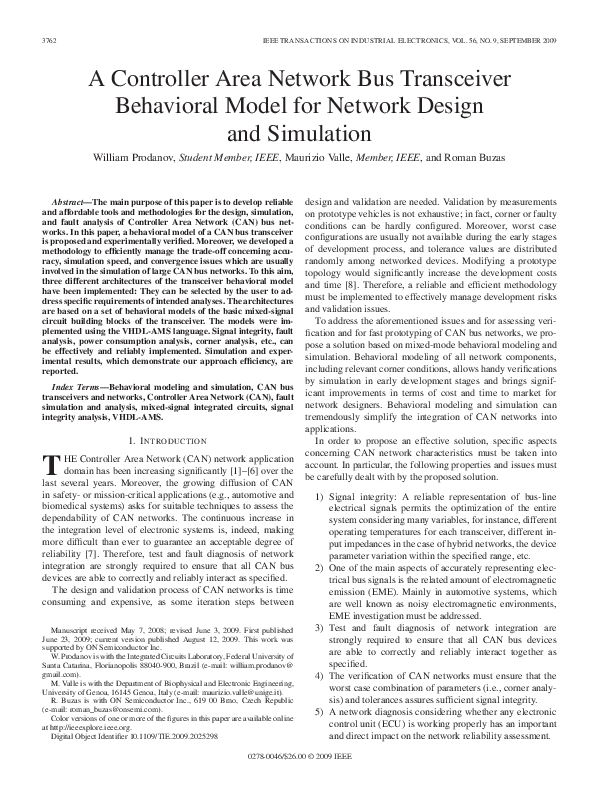 (PDF) A Controller Area Network Bus Transceiver Behavioral Model for Network Design and Simulation