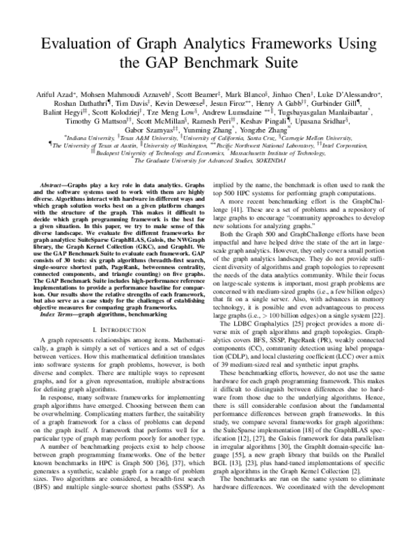 Pdf Evaluation Of Graph Analytics Frameworks Using The Gap Benchmark Suite Mohsen Mahmoudi