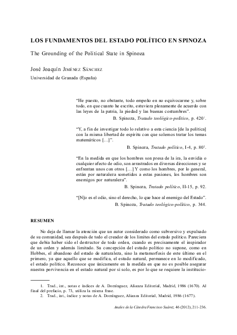 (PDF) Los fundamentos del Estado político en Spinoza