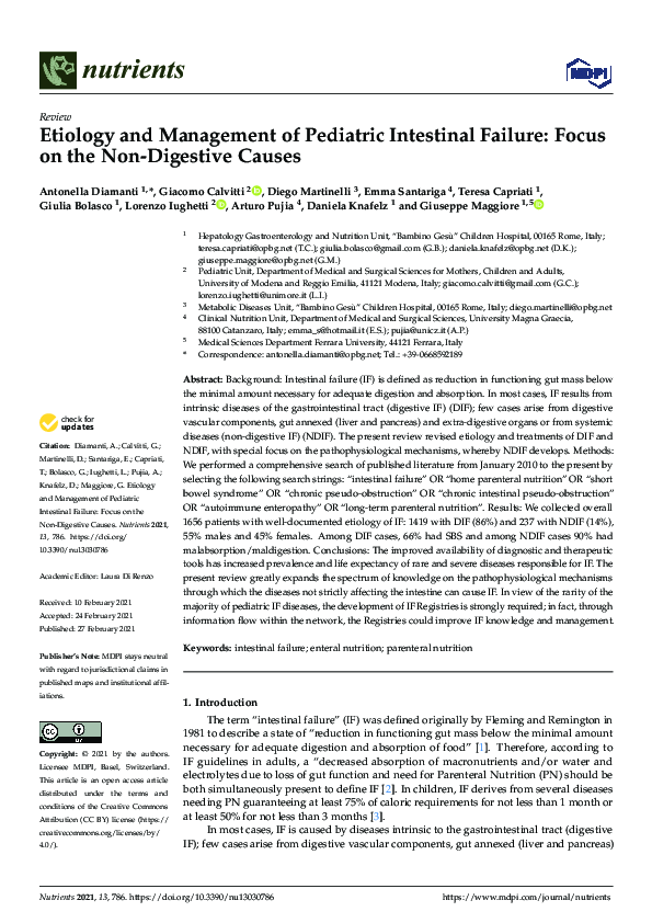 (PDF) Etiology and Management of Pediatric Intestinal Failure: Focus on ...