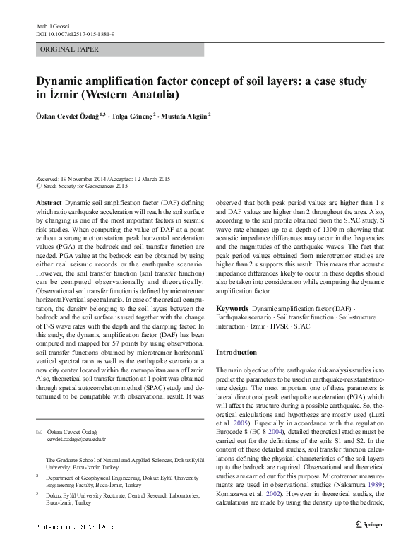 (PDF) Dynamic amplification factor concept of soil layers: a case study in İzmir (Western Anatolia)
