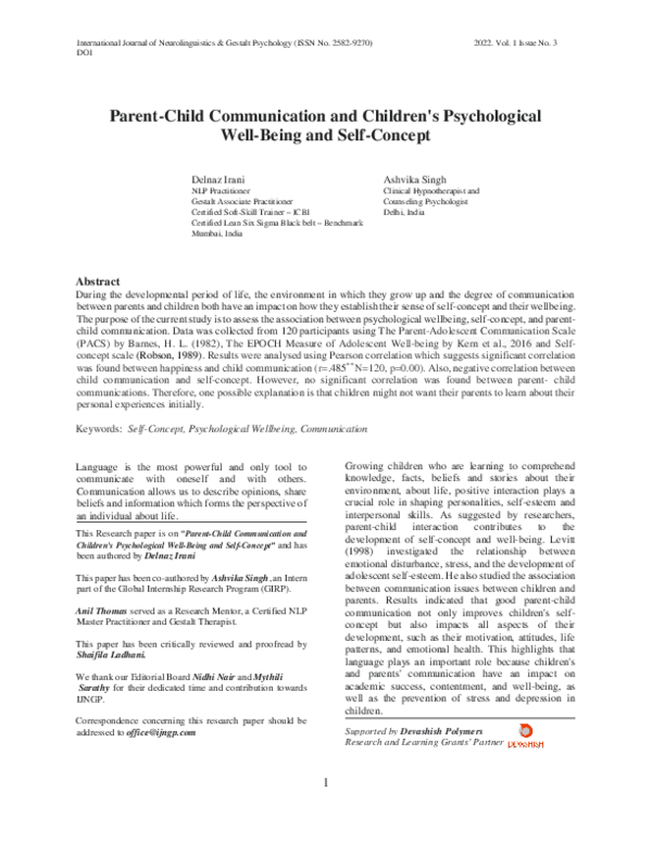 (PDF) Parent-child communication and children's psychological well-being and self-concept