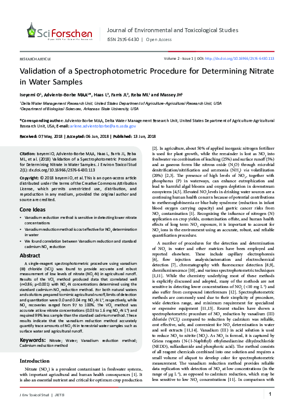 Pdf Validation Of A Spectrophotometric Procedure For Determining