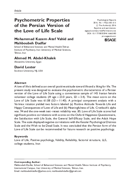 (PDF) Psychometric Properties of the Persian Version of Volitional ...