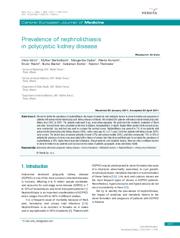 (PDF) Prevalence of nephrolithiasis in polycystic kidney disease