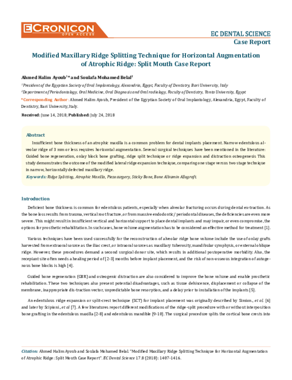 (PDF) Modified Maxillary Ridge Splitting Technique for Horizontal ...