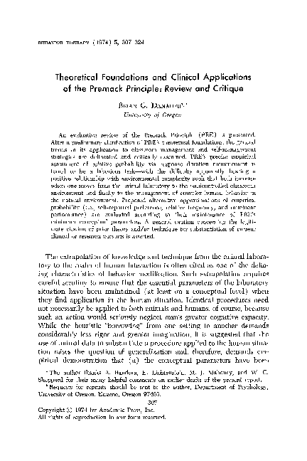 (PDF) Theoretical foundations and clinical applications of the premack ...