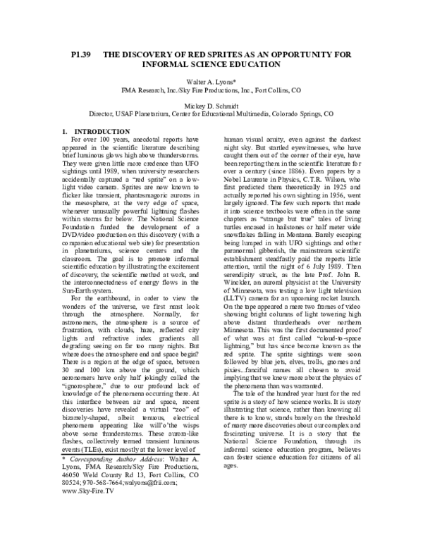 (PDF) P1. 39 The Discovery of Red Sprites as an Opportunity For ...