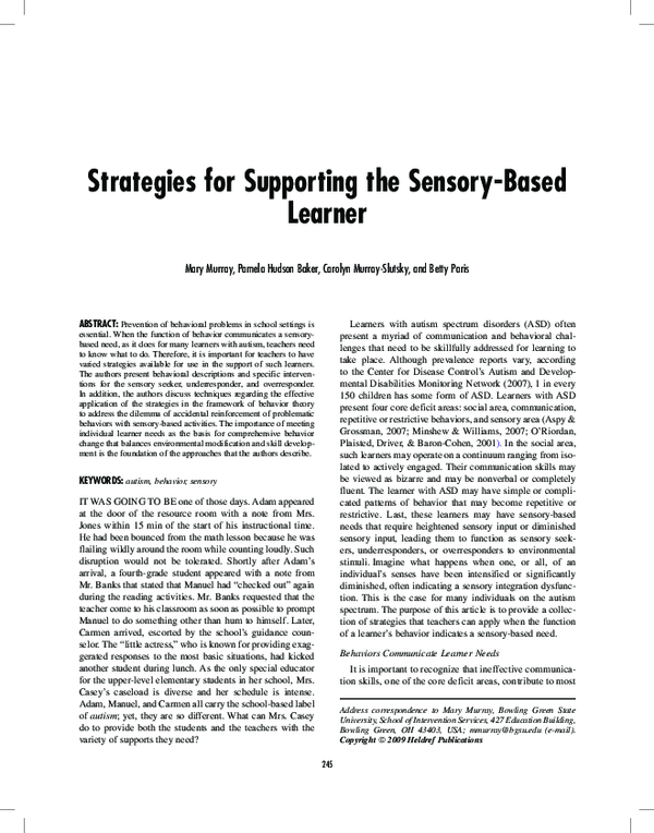 (PDF) Strategies for Supporting the Sensory-Based Learner