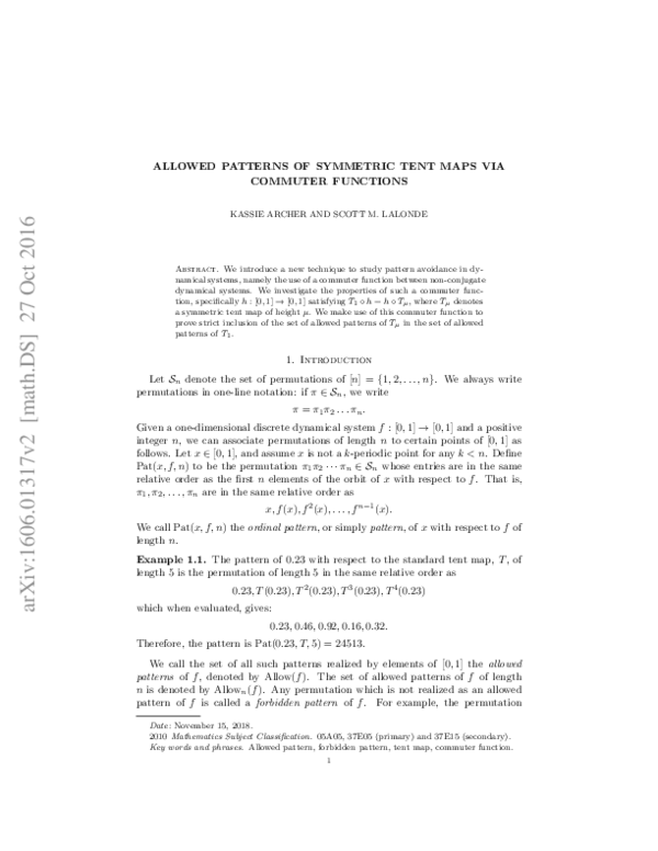 (PDF) Allowed Patterns of Symmetric Tent Maps via Commuter Functions ...