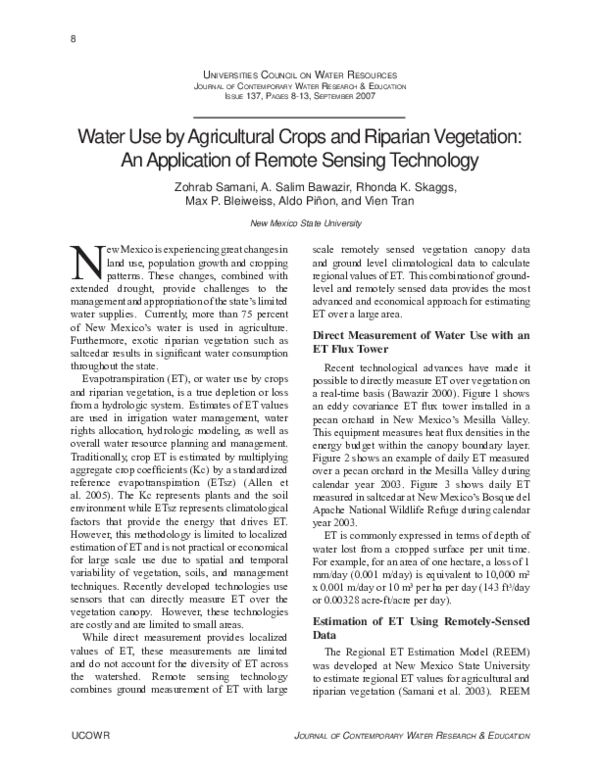 (PDF) Water Use by Agricultural Crops and Riparian Vegetation: An Application of Remote Sensing ...