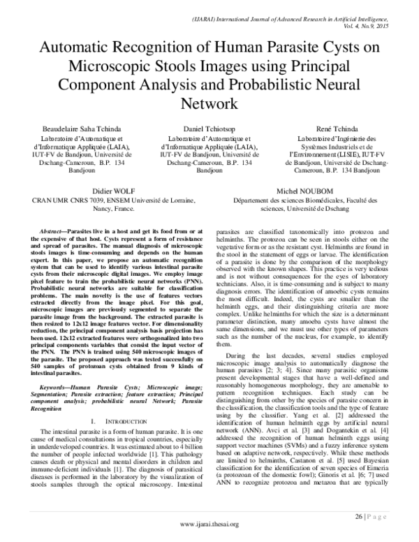 (PDF) Automatic Recognition of Human Parasite Cysts on Microscopic Stools Images using Principal ...
