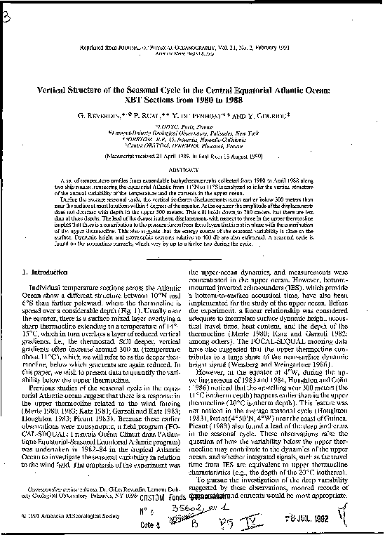 (PDF) Vertical Structure of the Seasonal Cycle in the Central ...