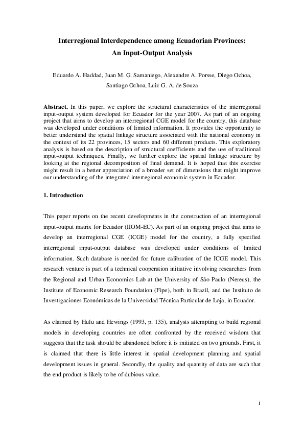 (PDF) Interregional Interdependence among Ecuadorian Provinces: An Input-Output Analysis