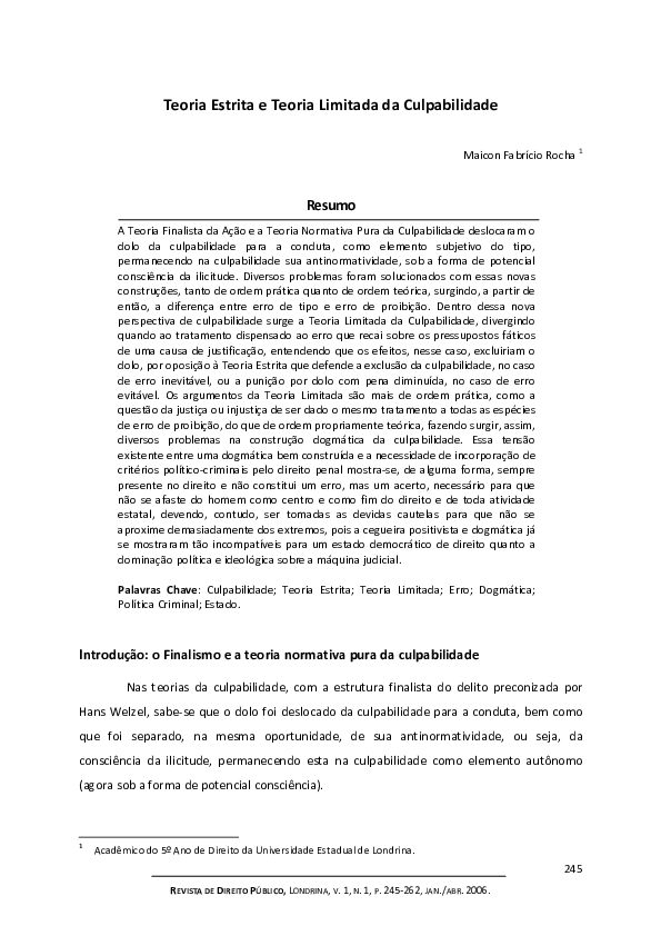 (PDF) Teoria Estrita e Teoria Limitada da Culpabilidade