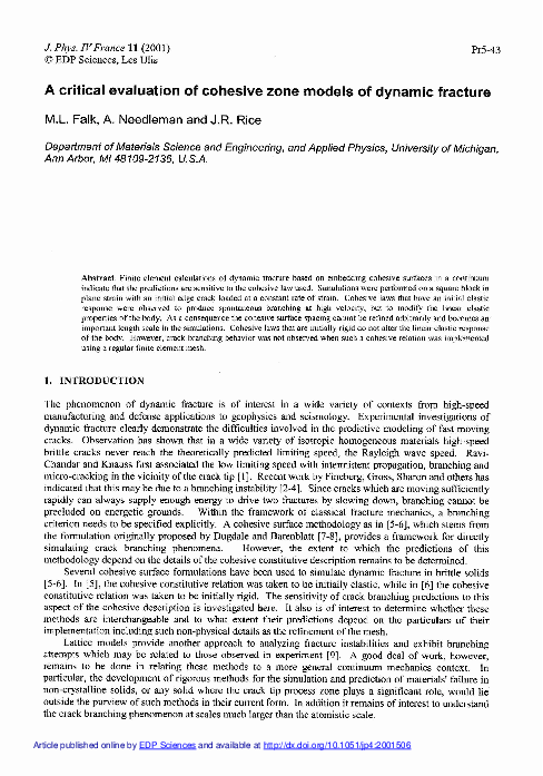 (PDF) A critical evaluation of cohesive zone models of dynamic fractur