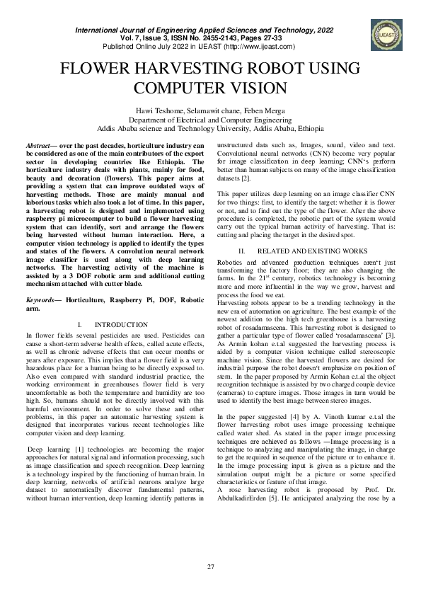 (PDF) Flower Harvesting Robot Using Computer Vision