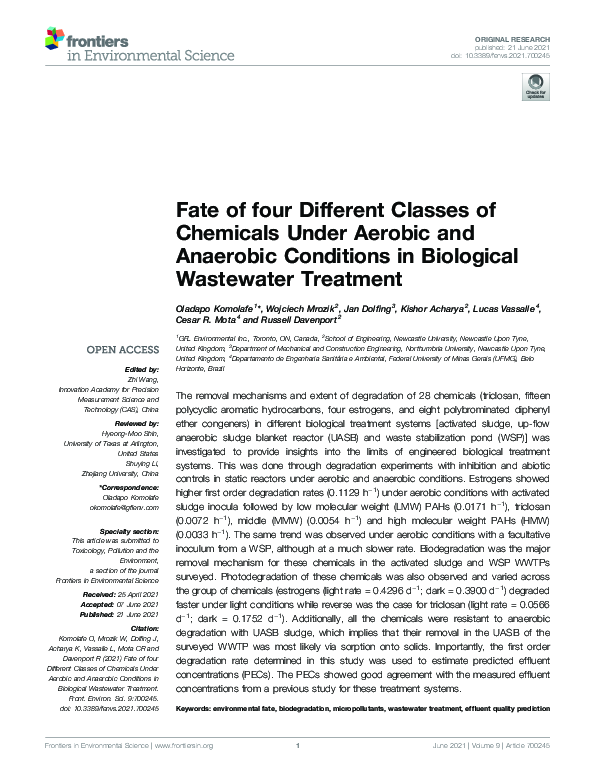 (PDF) Fate of four Different Classes of Chemicals Under Aerobic and ...