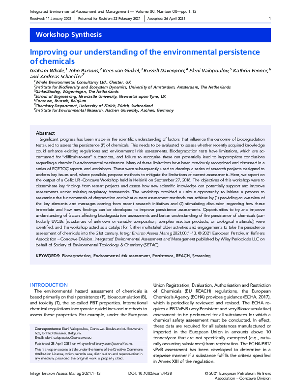 (PDF) Improving our understanding of the environmental persistence of ...