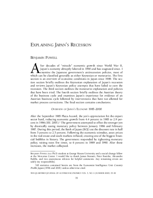 (PDF) Explaining Japan’s recession