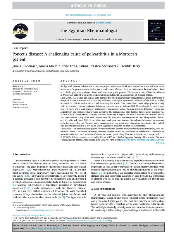 (PDF) Poncet’s disease: A challenging cause of polyarthritis in a ...