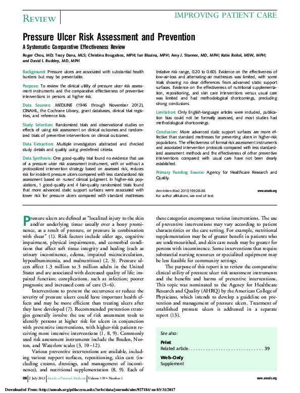 (PDF) Pressure Ulcer Risk Assessment and Prevention
