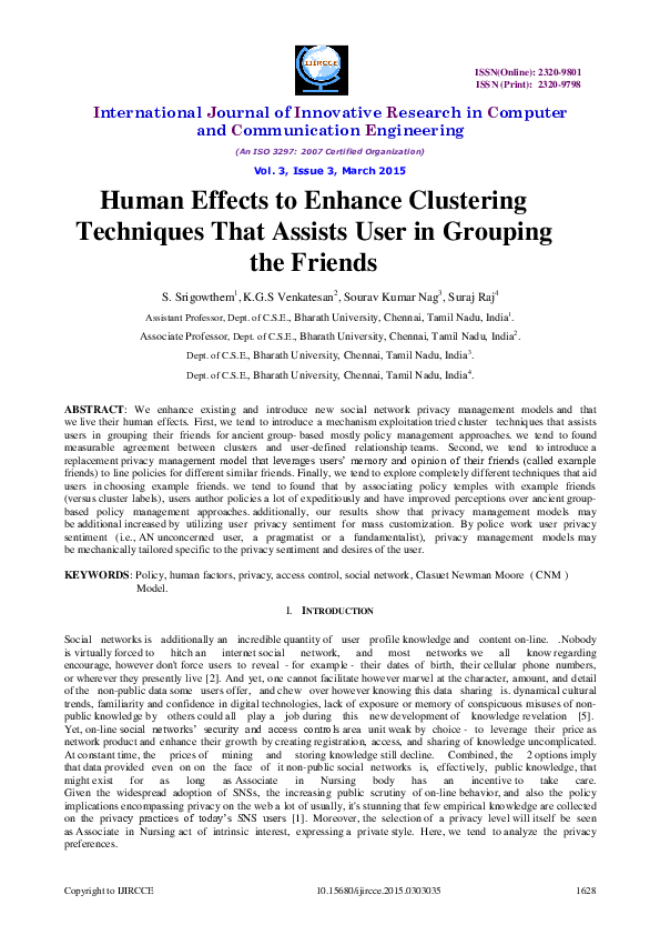 (PDF) Human Effects to Enhance ClusteringTechniques That Assists User ...