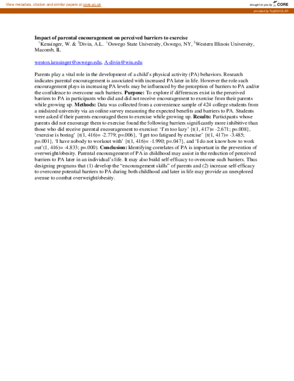 (PDF) Impact of Parental Encouragement on Perceived Barriers to ...