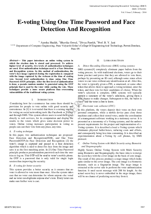 (PDF) E-voting Using One Time Password and Face Detection And Recognition