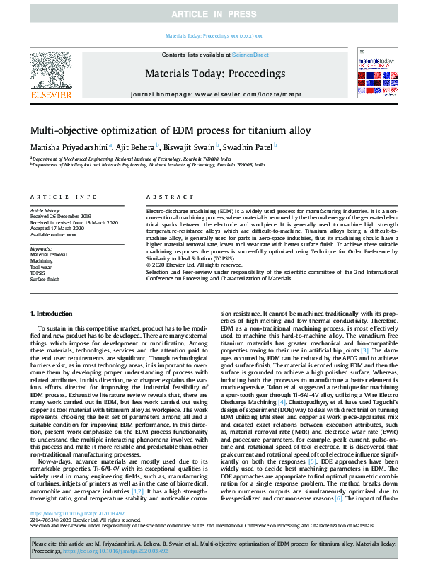 (PDF) Multi-objective optimization of EDM process for titanium alloy | Ajit Behera - Academia.edu