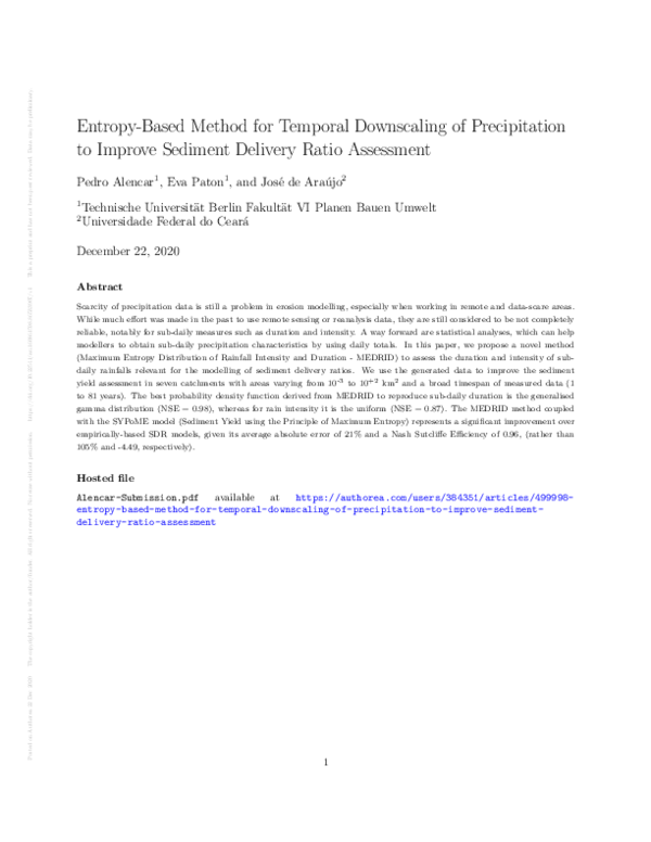 (PDF) Entropy-Based Method for Temporal Downscaling of Precipitation to ...