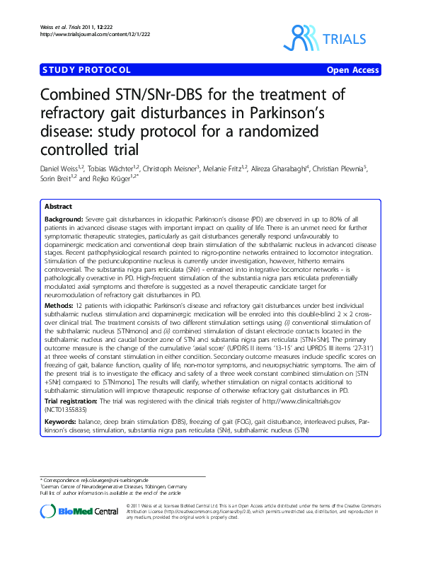(PDF) Combined STN/SNr-DBS for the treatment of refractory gait disturbances in Parkinson's ...