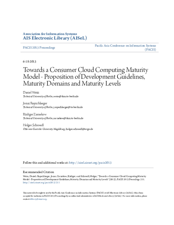 (PDF) Towards a Consumer Cloud Computing Maturity Model - Proposition of Development Guidelines ...