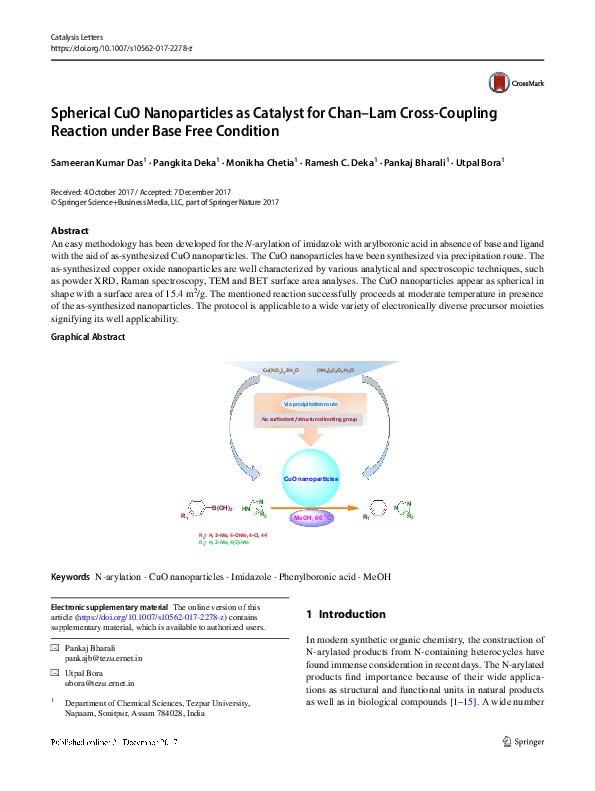 (PDF) Spherical CuO Nanoparticles as Catalyst for Chan–Lam Cross ...