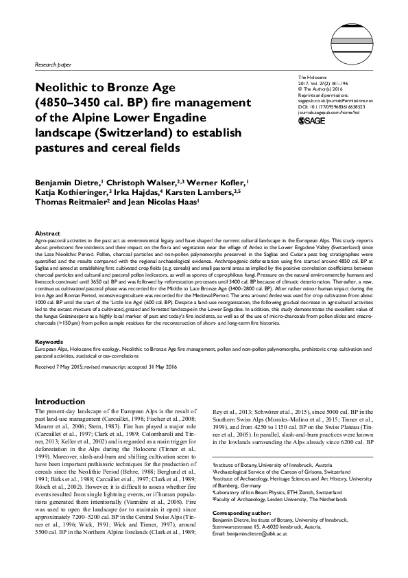 (PDF) Neolithic to Bronze Age (4850–3450 cal. BP) fire management of ...