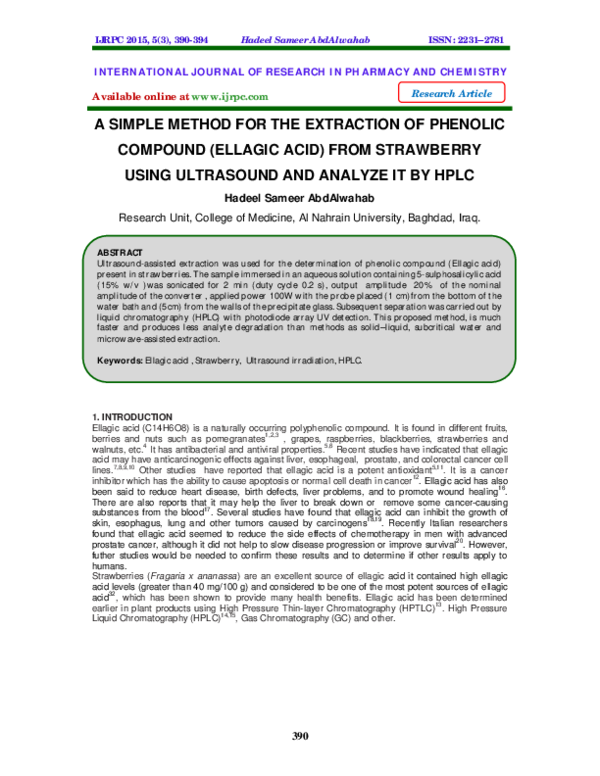 (PDF) A Simple Method for the Extraction of Phenolic Compound (Ellagic Acid) from Strawberry ...