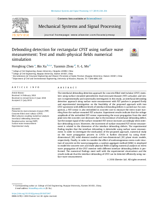 Pdf Debonding Detection For Rectangular Cfst Using Surface Wave Measurement Test And Multi