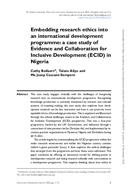 (PDF) Embedding research ethics into an international development programme: a case study of ...