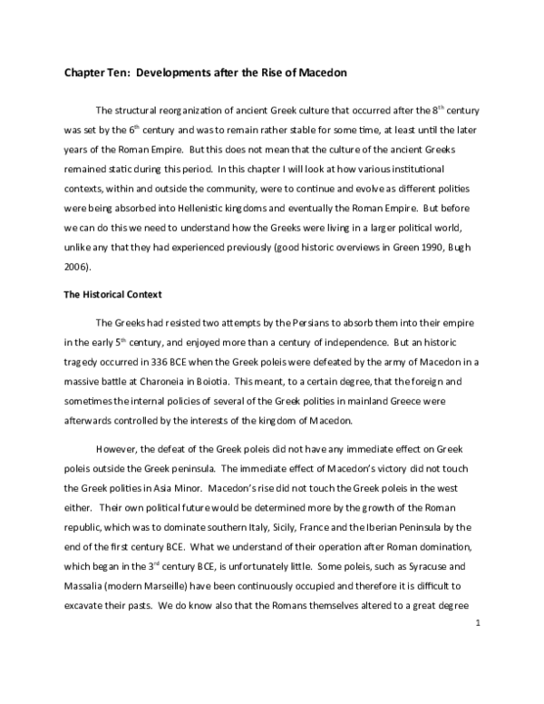 (DOC) Chapter Ten: Developments after the Rise of Macedon